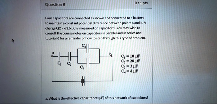 SOLVED: Four capacitors are connected as shown and connected to a ...