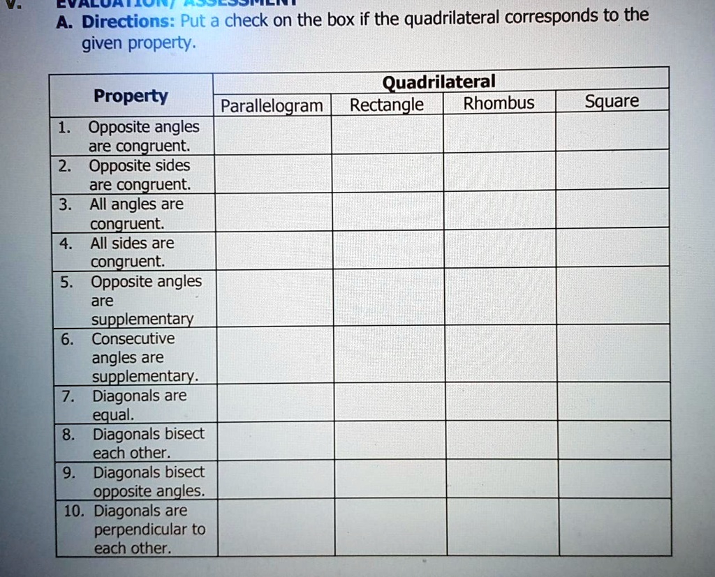 ccalortl a eein n as directions put a check on the box if the quadrilateral corresponds to the ...
