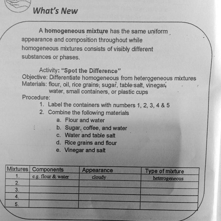 SOLVED: 'science grade 6 mixture mixture and its characteristics what's new What'New A ...