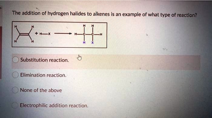 SOLVED: The addition of hydrogen halides to alkenes is an example of ...
