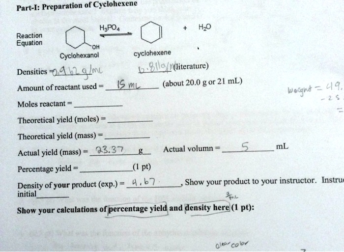 SOLVED:Part-I: Preparation of Cyclohexene H;POa Hzo Reaction Equation Cyclohexanol cyclohexene ...
