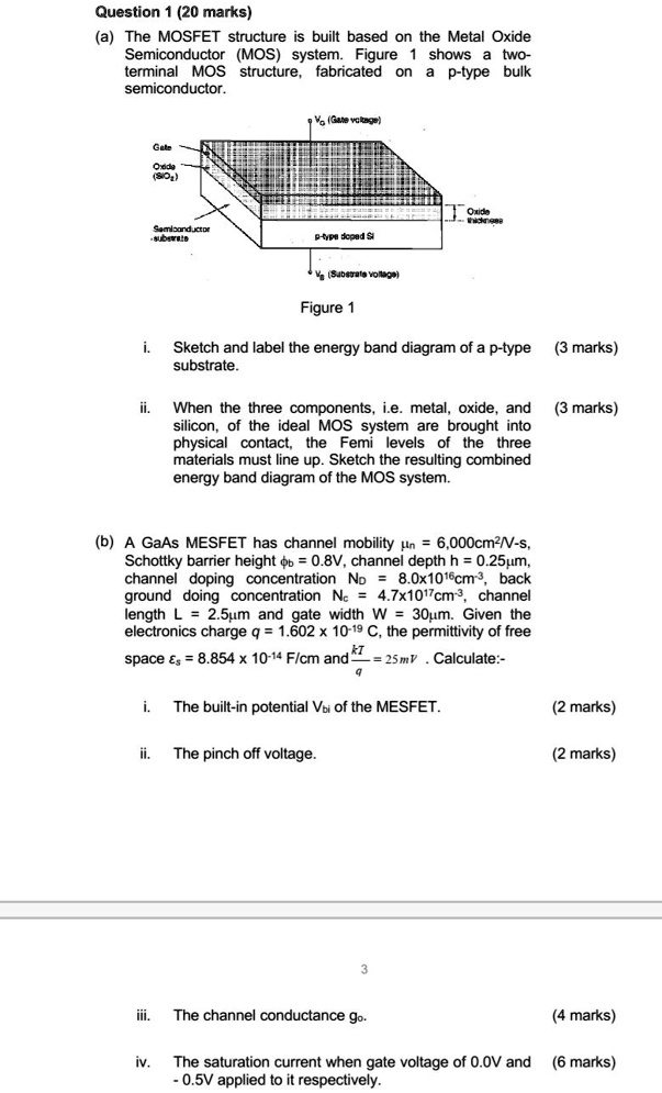 SOLVED: Question (20 marks) (a) The MOSFET structure is built based on ...