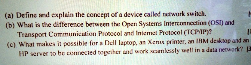 (a) Define and explain the concept of a device called network switch ...