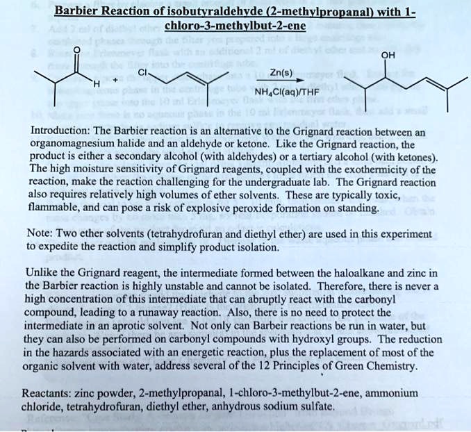 barbierreaction of isobutyraldehyde 2 methylpropanal with l chloro 3 ...
