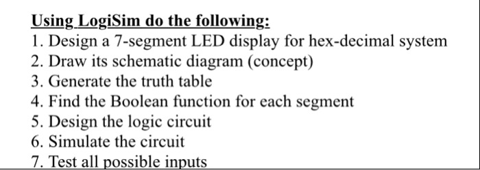 Solved Using Logisim Do The Following 1 Design A 7 Segment Led Display For The Hexadecimal