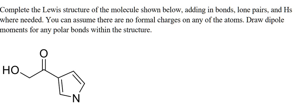 complete the lewis structure of the molecule shown below adding in ...