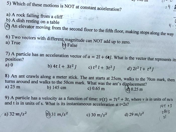 SOLVED: 5) Which of these motions is NOT at constant acceleration? a) A ...