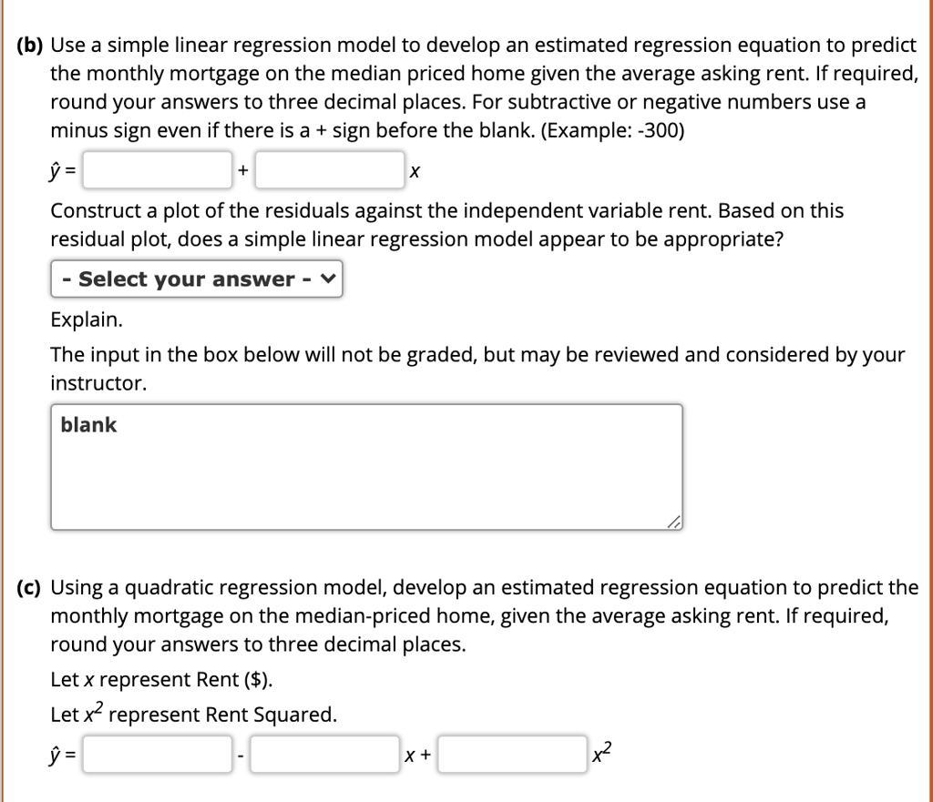 b use a simple linear regression model to develop an estimated ...