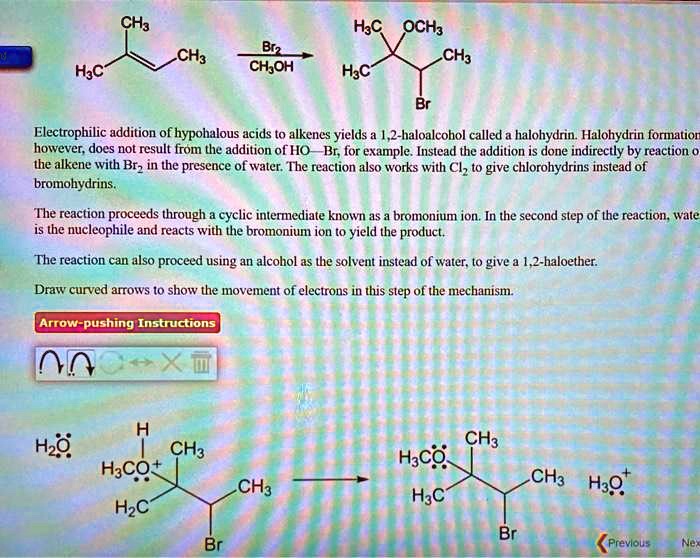 SOLVED: CHs Hsc OCHa CH; HyC Buz CH;OH CH3 H3c Electrophilic addition of hypohalous acids to ...