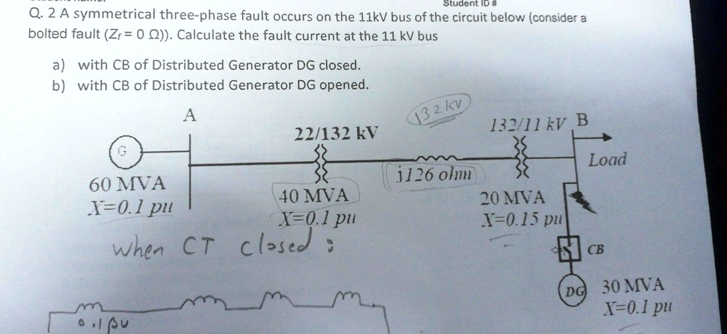 SOLVED: Student ID # Q. 2 A symmetrical three-phase fault occurs on the 11 kV bus of the circuit ...