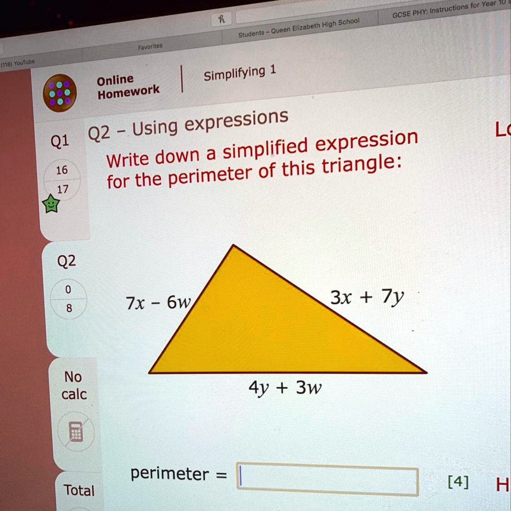 [GET ANSWER] Q2 - Using expressions Write down a simplified expression for the perimeter of this ...