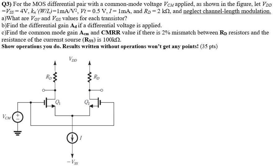 q3 for the mos differential pair with a common mode voltage vcv applied ...