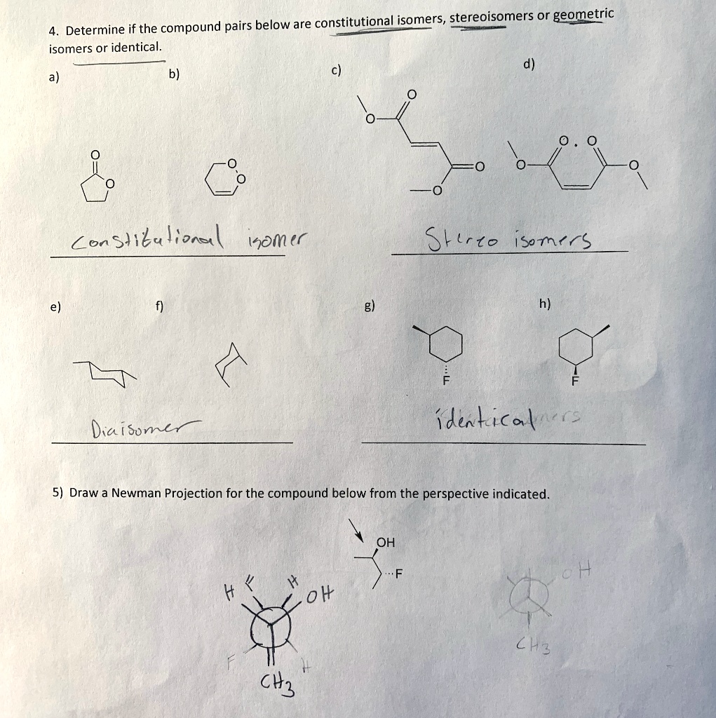 SOLVED: pairs below are constitutional isomers, stereoisomers or ...