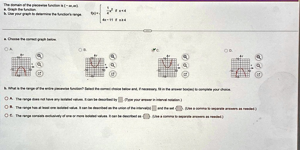 Solved Texts What Is The Range And Answer Choice Of The Piecewise Function The Domain Of The