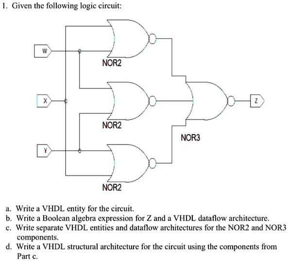 Solved Given The Following Logic Circuit Nor2 Nor2 Nor3 Nor2 A Write A Vhdl Entity For The