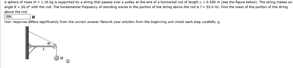 SOLVED: A sphere of mass M = 10 kg is supported by a string that passes over a pulley at the end ...