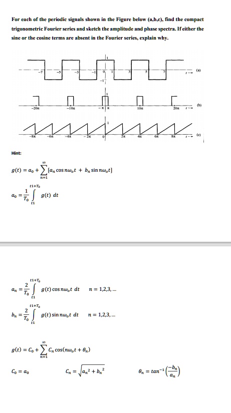 For each of the periodic signals shown in the Figure below (a,b,c ...