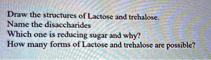 SOLVED: Draw the structures of Lactose and trehalose Name ...