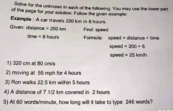 SOLVED: Solve for the unknown in each of the following. You may use the lower part of the page ...