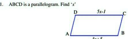 SOLVED: ABCD is a parallelogram. Find x ABCD is parallelogram. Find 50-1