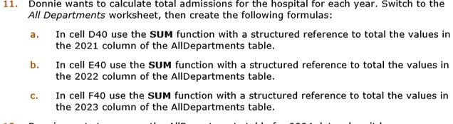 donnie wants to calculate total admissions for the hospital for each ...