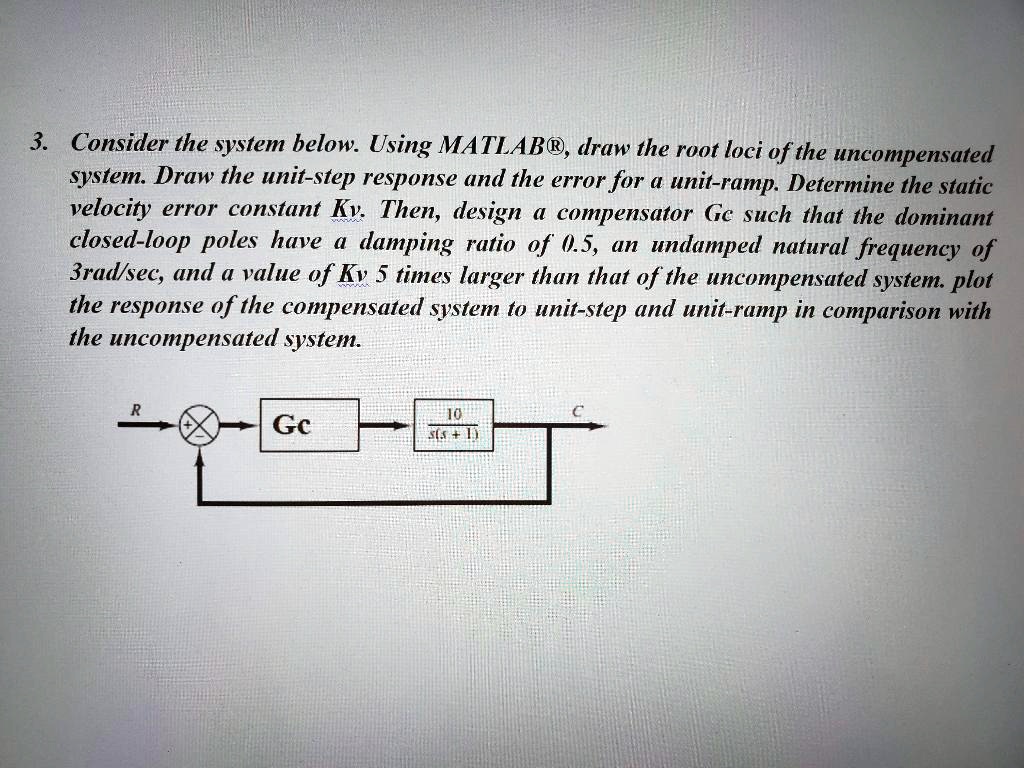 Solved Consider The System Below Using Matlab Draw The Root Loci Of The Uncompensated System 1230
