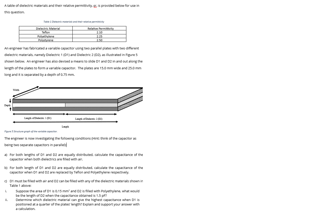 A table of dielectric materials and their relative permittivity, &, is ...