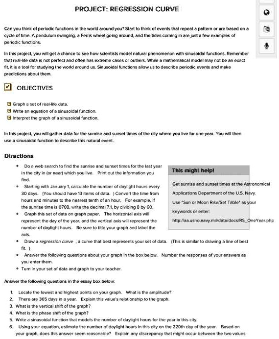 SOLVED: Texts: PROJECT: REGRESSION CURVE Can you think of periodic functions in the world around ...
