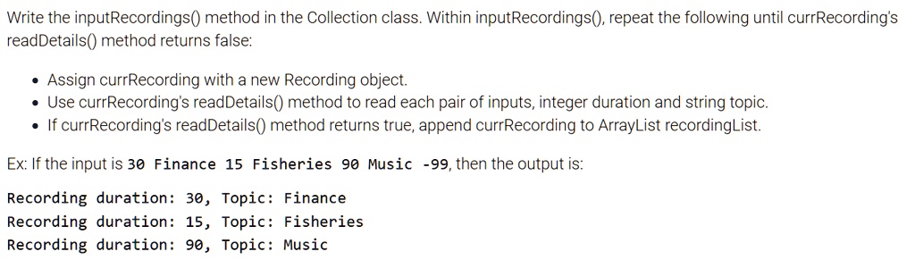 Write the inputRecordings() method in the Collection class. Within ... Write the inputRecordings() method in the Collection class. Within ...