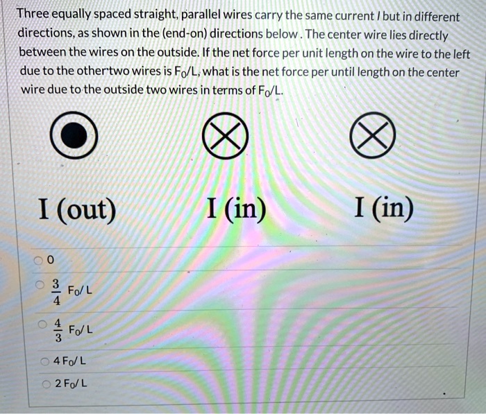 SOLVED: Three equally spaced straight, parallel wires carry the same ...