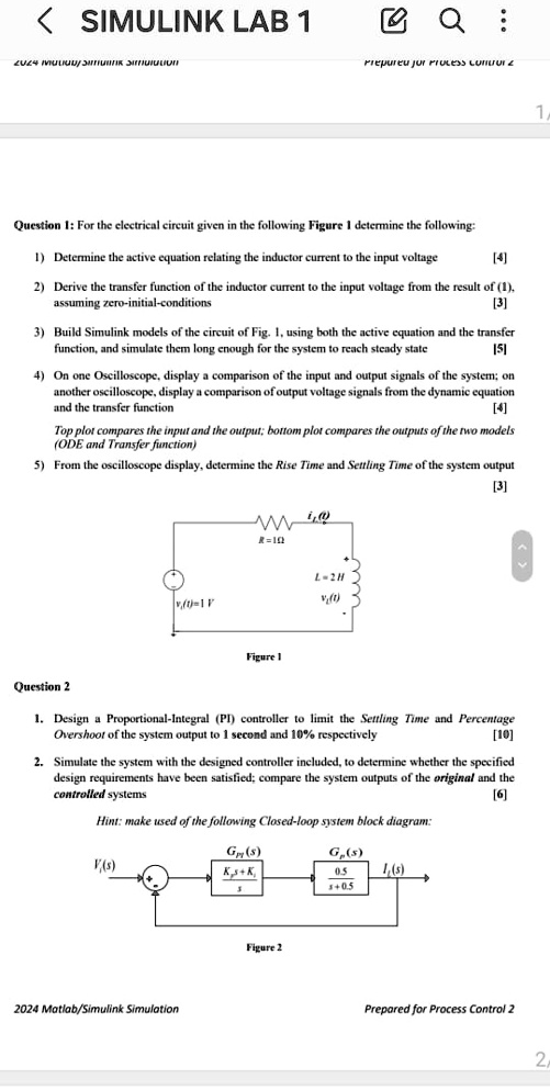 SIMULINK LAB 1 Reported process for cur 2 Question 1: For the ...