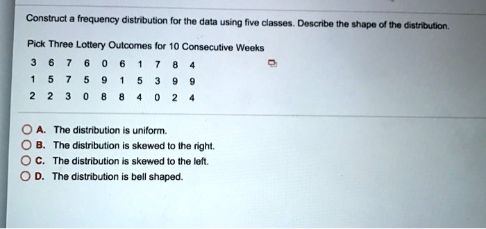 SOLVED: Construct frequency distribution for the data using five classes . Describe the shape ol ...