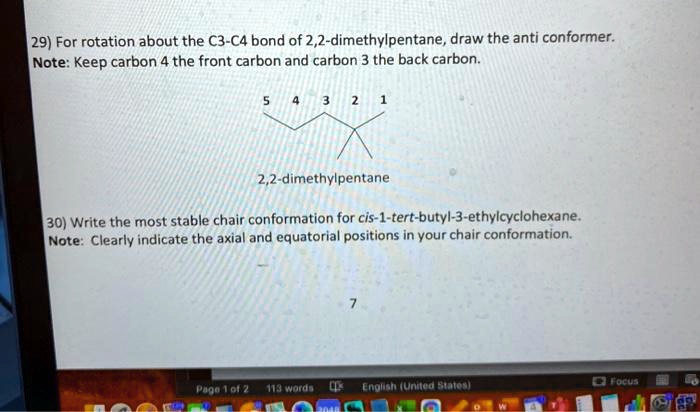 SOLVED: 29) For rotation about the C3-C4 bond of 2,2-dimethylpentane ...