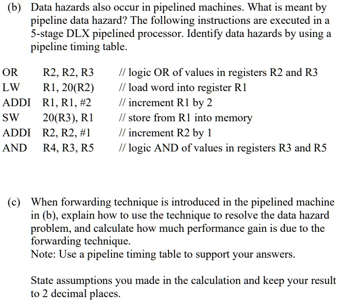 SOLVED: (b) Data hazards also occur in pipelined machines. What is meant by pipeline data hazard ...