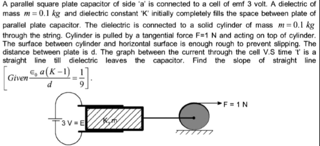 Solved A Parallel Square Plate Capacitor Of Side A Is Connected To A Cell Of Emf 3 Volts A