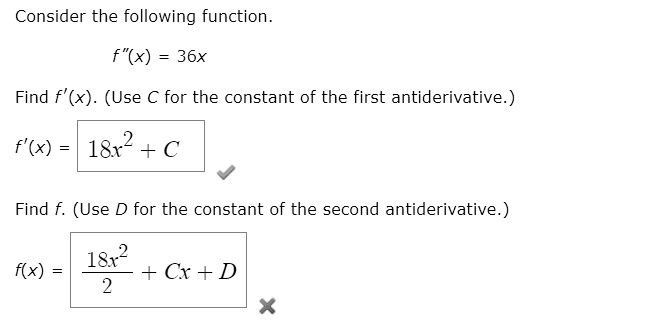 consider the following function fx 36x find fx use c for the constant ...