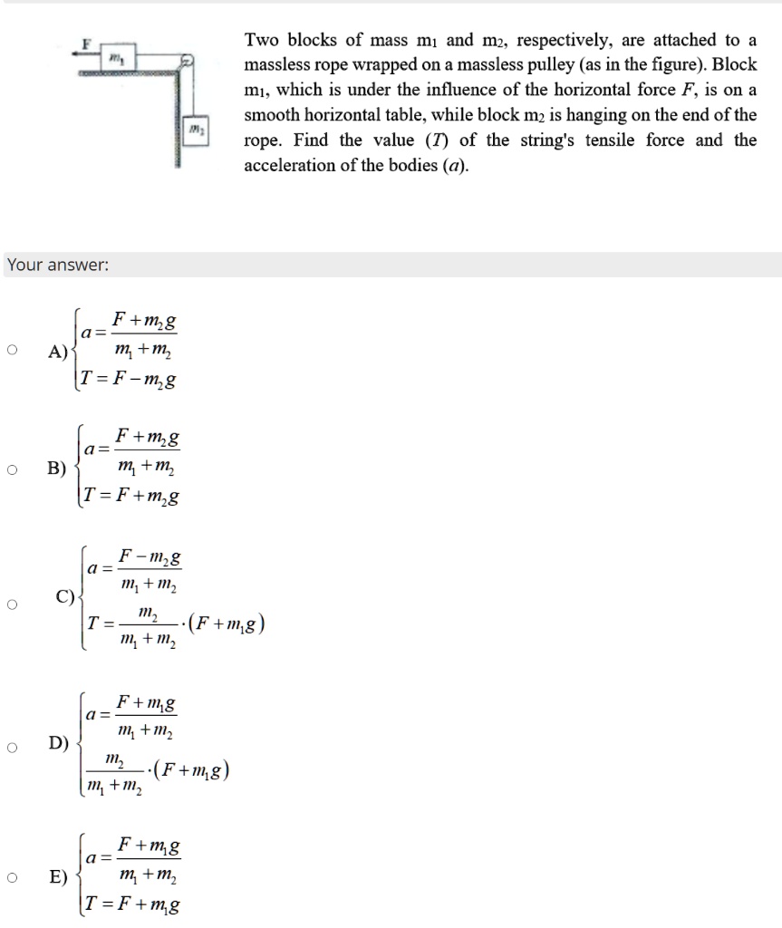 SOLVED: Two blocks of mass m1 and m2 respectively, are attached to a massless rope wrapped on a ...