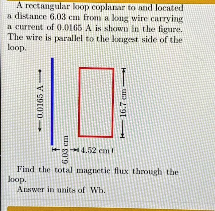 A rectangular loop coplanar to and located a distance 6.03 cm from a long wire carrying a ...
