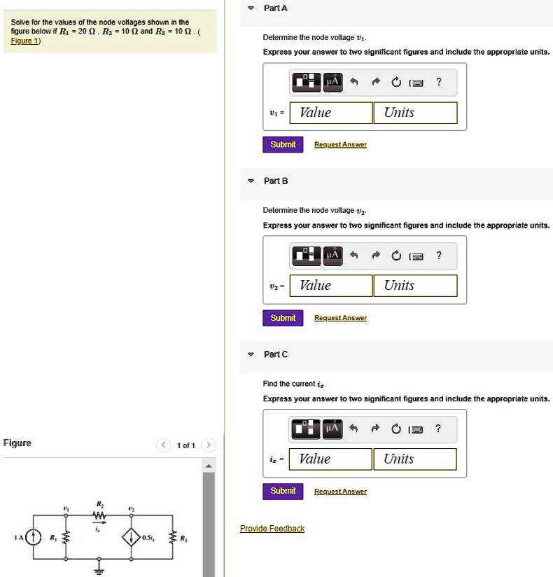 SOLVED: Texts: Part A Solve for the values of the node voltages shown in the figure below if R ...