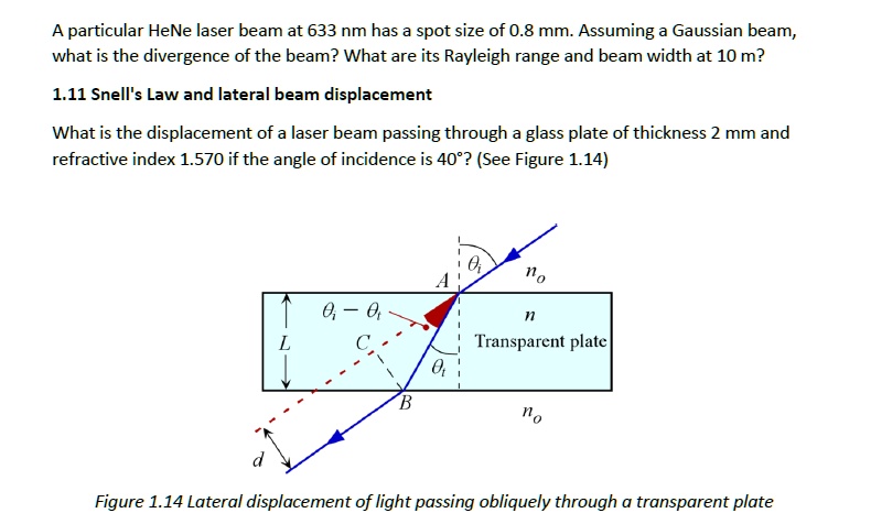 a particular hene laser beam at 633 nm has a spot size of 08 mm ...