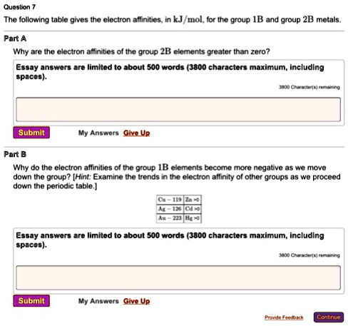 quasbon the lollowing table gives the electron affinities in kj mol tor ...