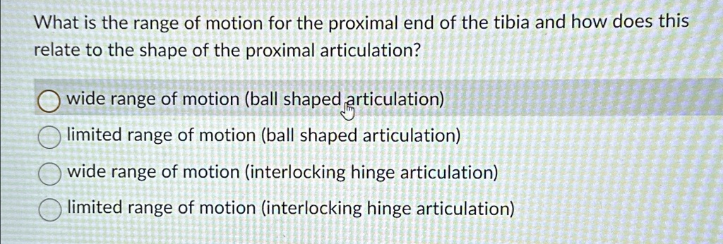 What is the range of motion for the proximal end of the tibia and how ...