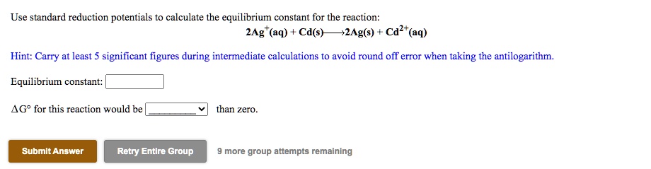 SOLVED: Use standard reduction potentials to calculate the equilibrium ...