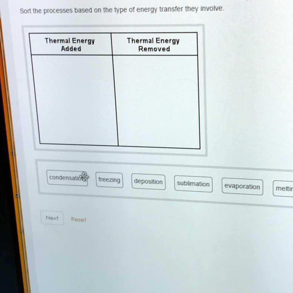 SOLVED: Sort the processes based on the type of energy transfer they ...