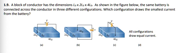 SOLVED: 1.9. A block of conductor has the dimensions Lo x ZLo x 4Lo: As ...
