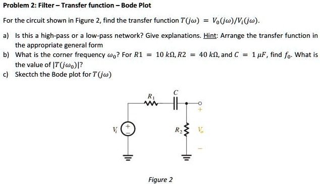 SOLVED: Problem 2: Filter-Transfer Function-Bode Plot For the circuit shown in Figure 2, find ...