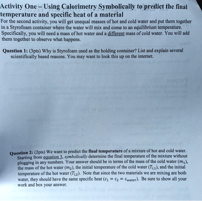 Activity One: Using Calorimetry Symbolically to Predict the Final ...