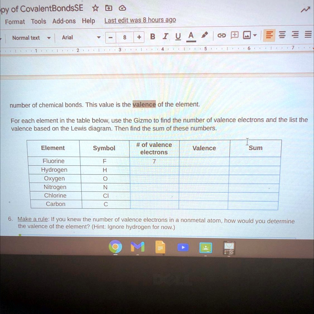 SOLVED: For each element in the table below, use the Gizmo to find the ...