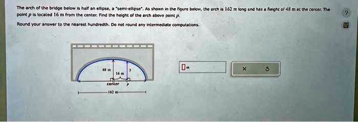 SOLVED: The arch of the bridge below has an ellipse, a semi-ellipse. As ...