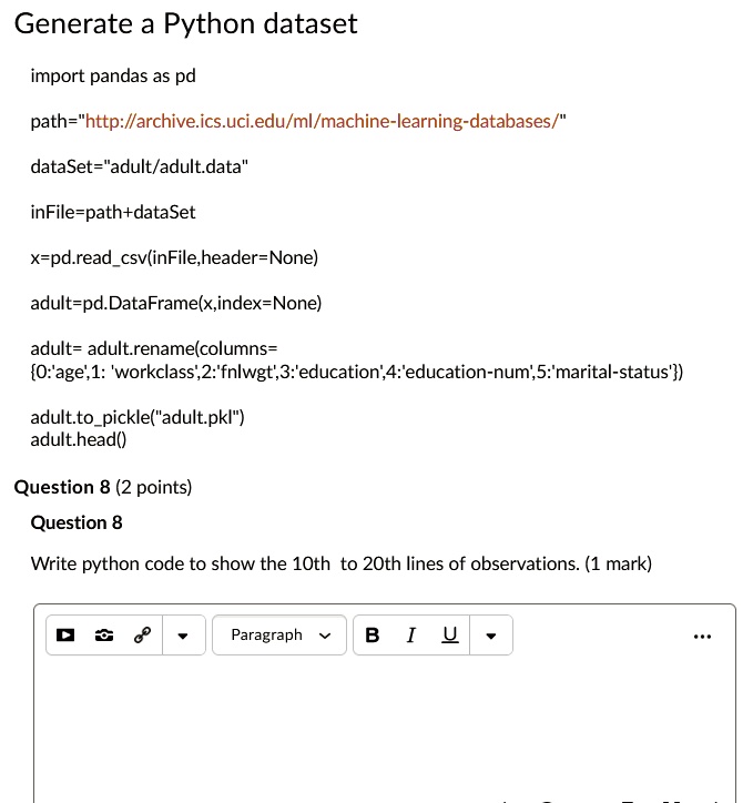 Solved Text Generate A Python Dataset Import Pandas As Pd Path 2374